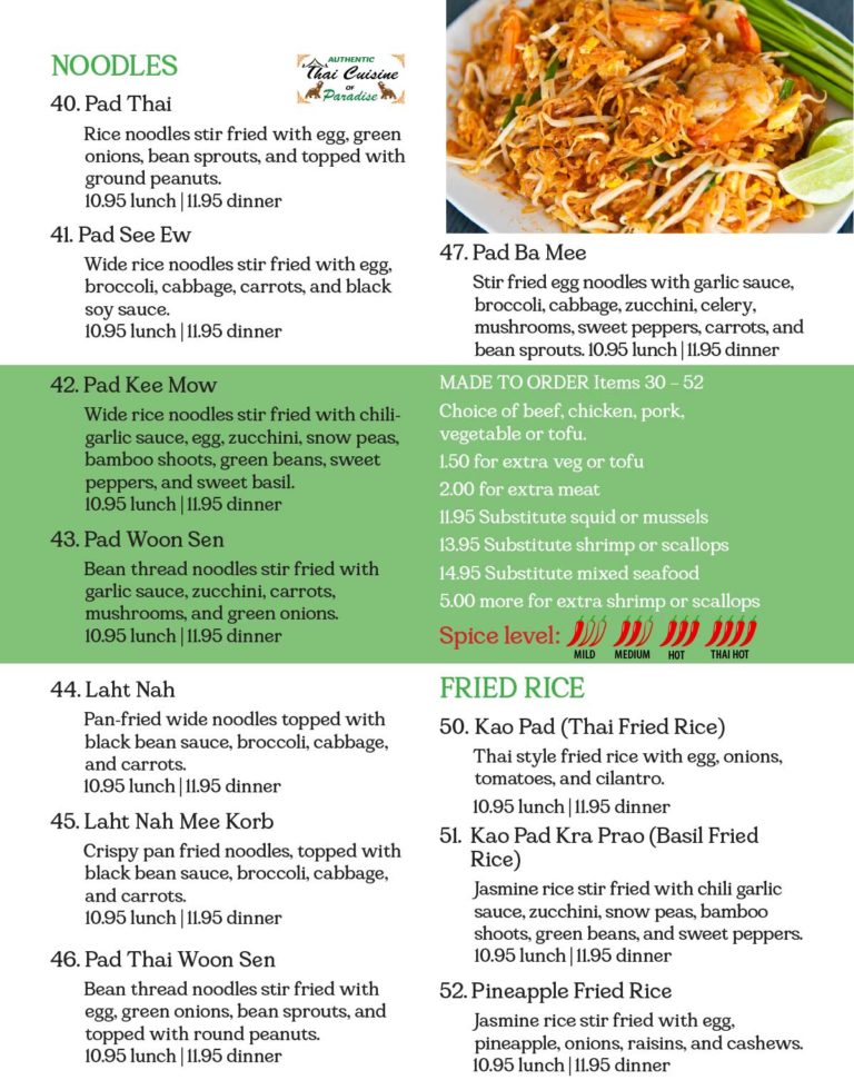 Noodles, Fried Rice – Authentic Thai Cuisine of Paradise