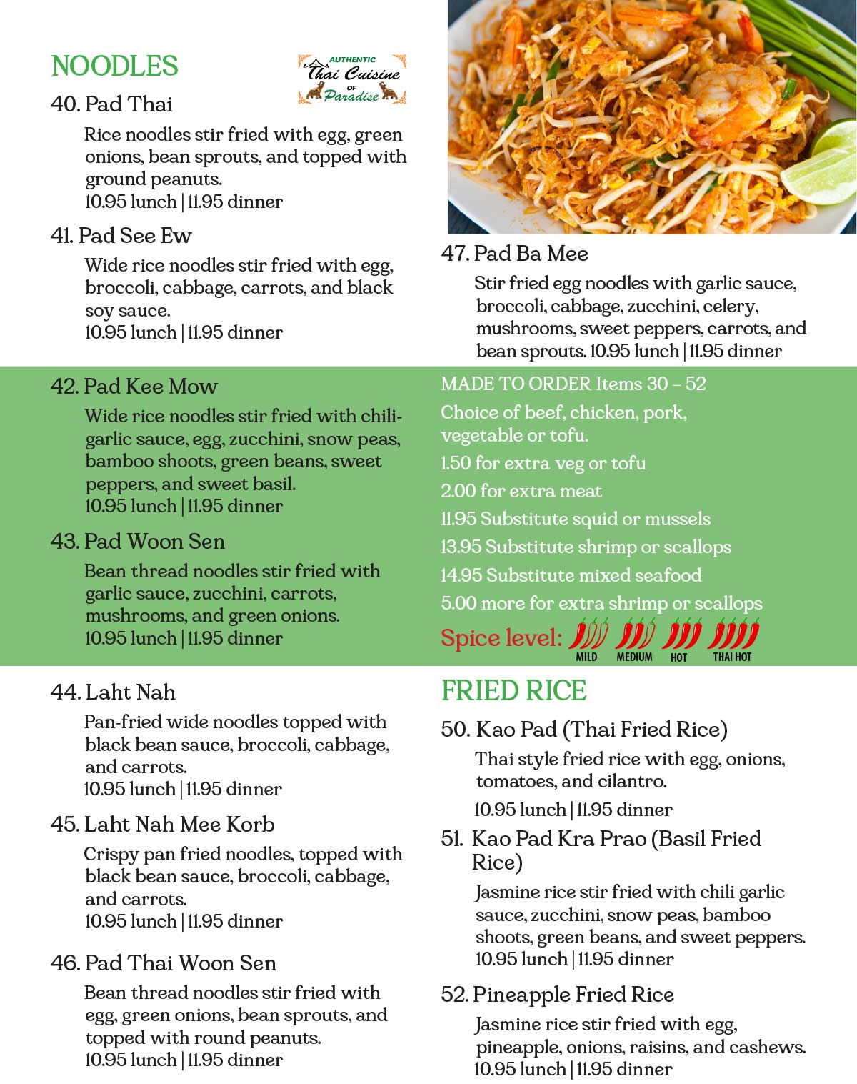 Noodles, Fried Rice – Authentic Thai Cuisine of Paradise